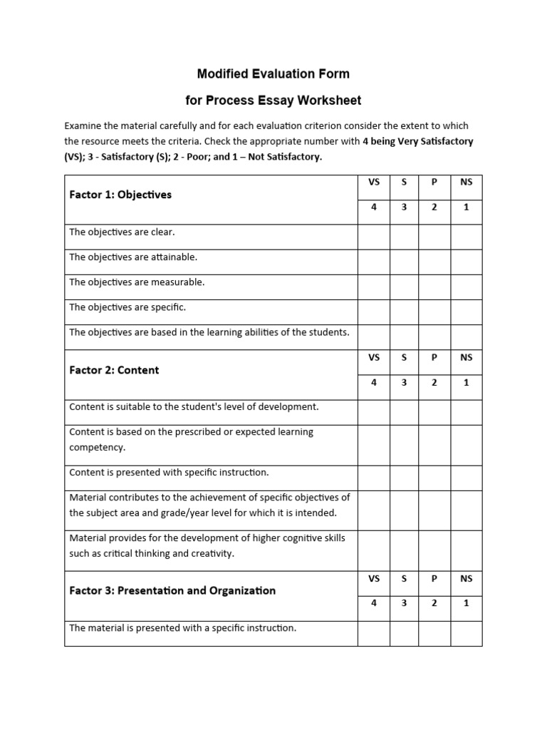 Process Essay Evaluation Form | PDF