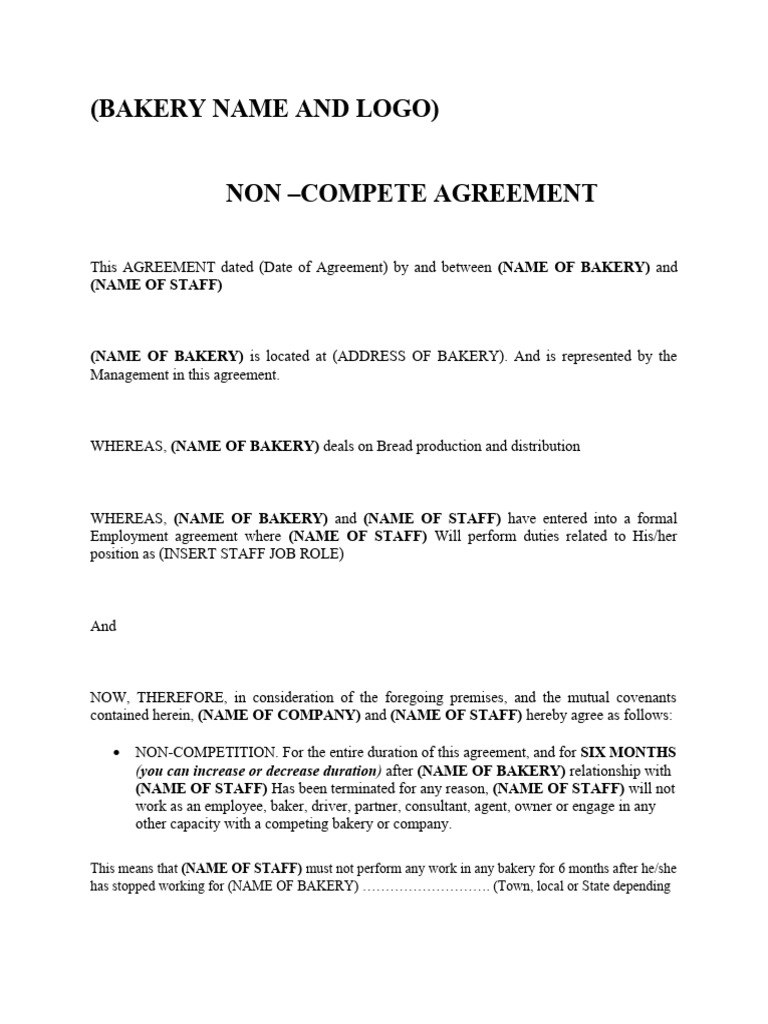 Non-Compete Form | PDF | Business | Law
