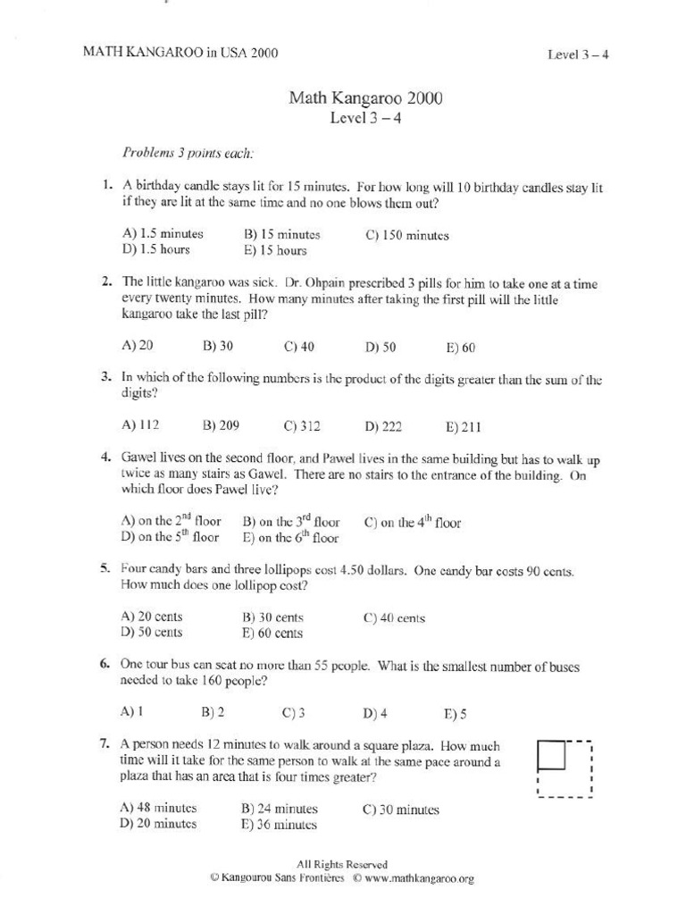 Math Kangaroo - 2001 - Level 3 4 | PDF