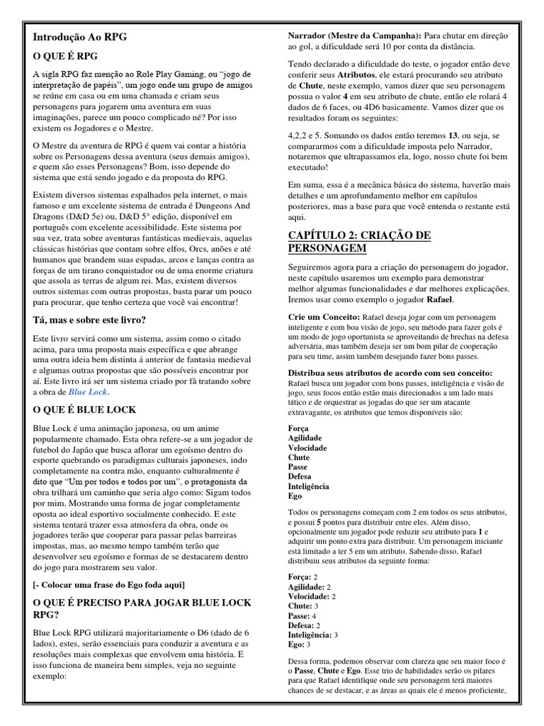 Blue Lock RPG PDF Base | PDF | Jogos de RPG | Dungeons & Dragons (jogo)