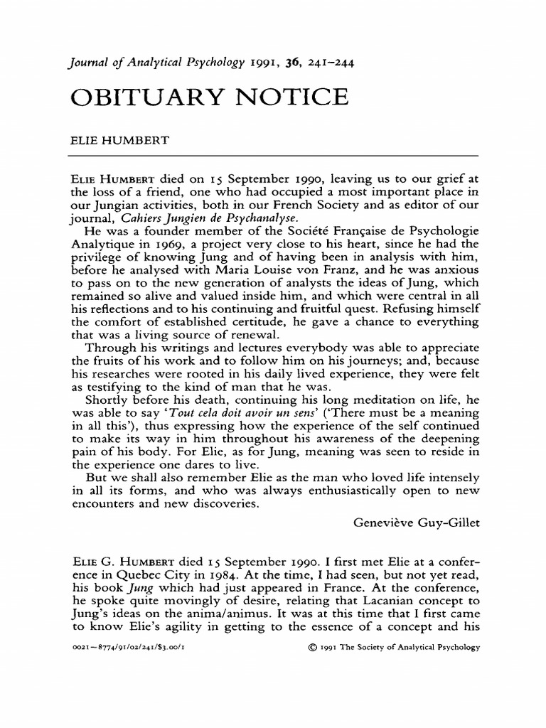 Elie Humbert - Obituary Notice | PDF