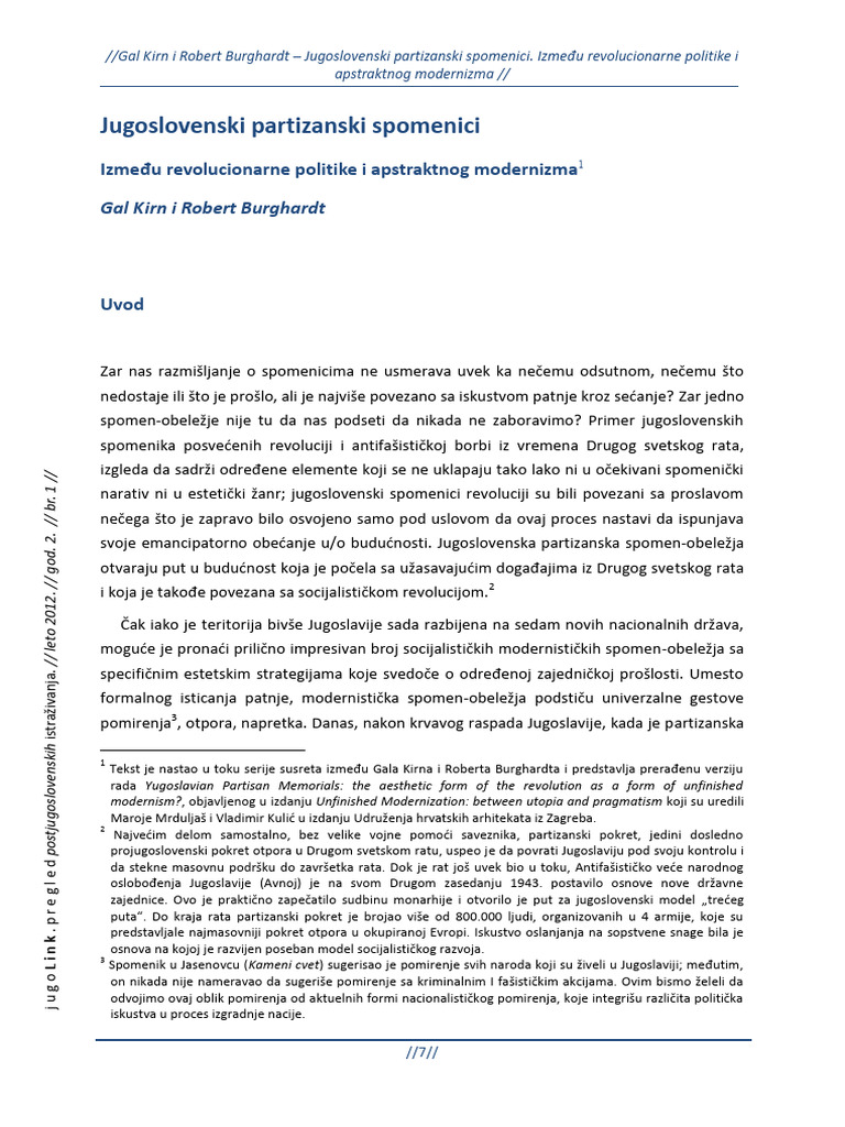 Jugoslovenski Partizanski Spomenici Između Revolucionarne Politike I ...