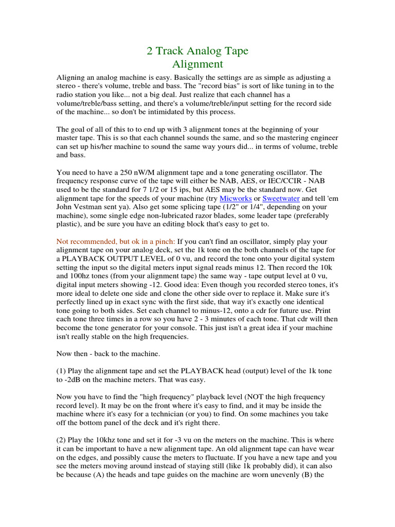 Analog Tape Alignment Guide | PDF | Tape Recorder | Electrical Engineering