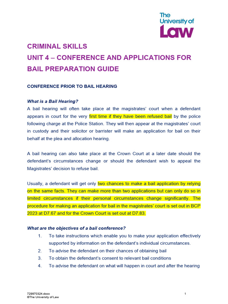 2324 Skill Crim Unit04 Ce01 Bail Preparation Guide | PDF