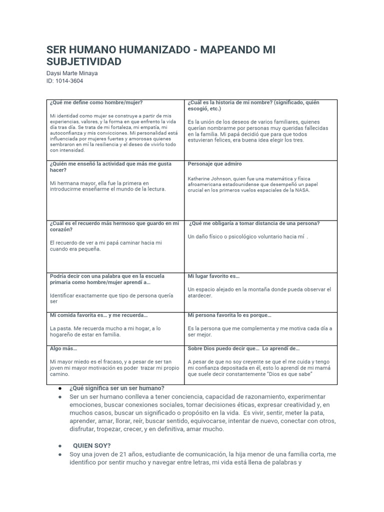 Ser Humano Humanizado - Mapeando Mi Subjetividad | PDF