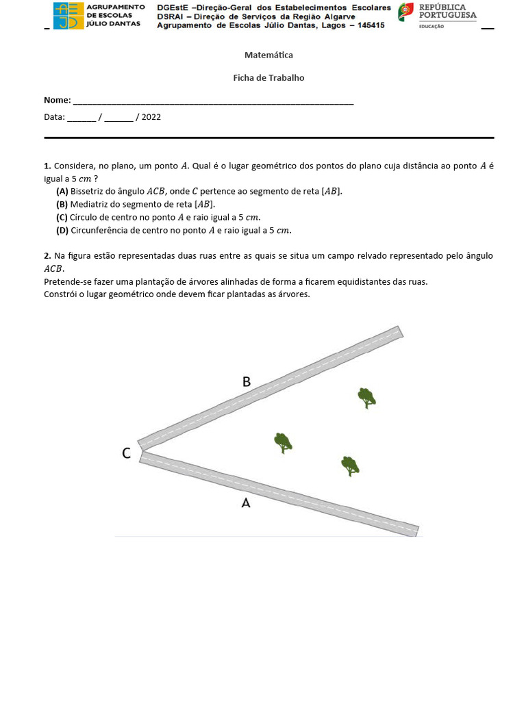 Ficha de Trabalho - Lugares Geométricos | PDF
