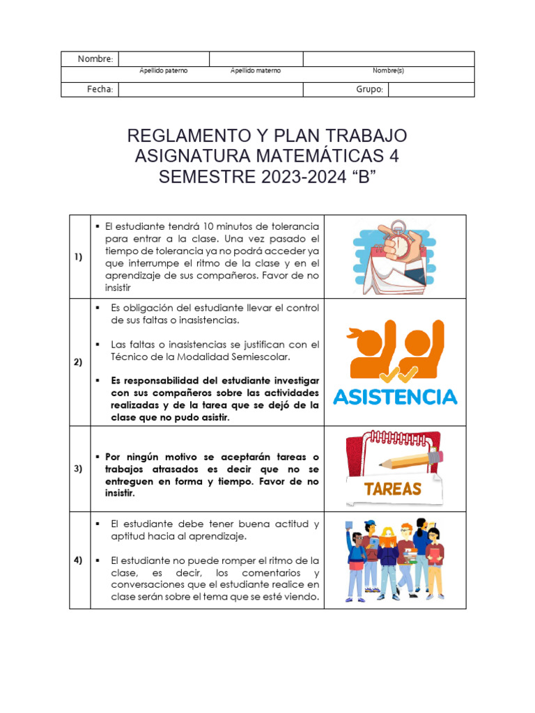 Reglamento y Plan de Trabajo MATEM-TICAS - 4 2023-2024 B | PDF