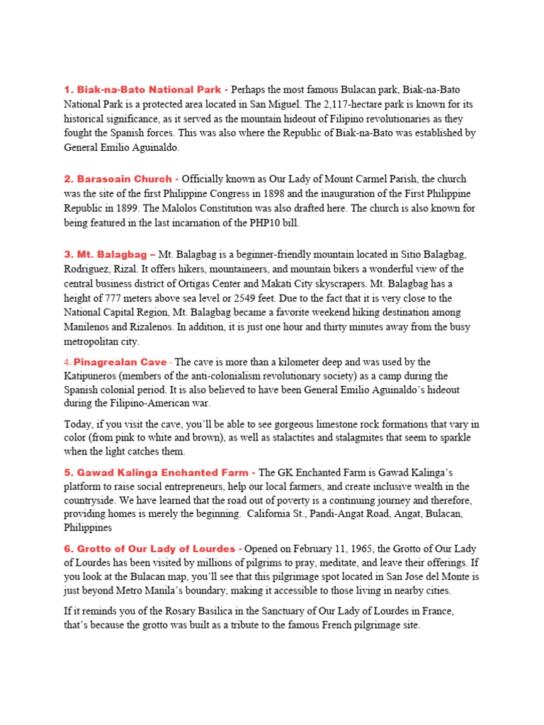 14 Tourist Spots in Bulacan | PDF