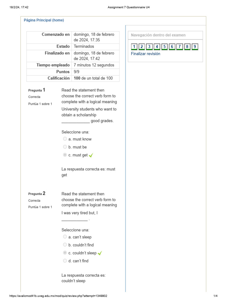 Assignment 7 Questionnaire U4 | PDF | Logic