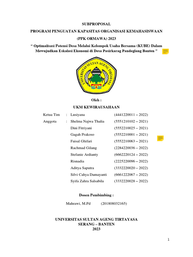 SubProposal PPK Ormawa-UKM Kewirausahaan - MUHAMAD HENDI | PDF