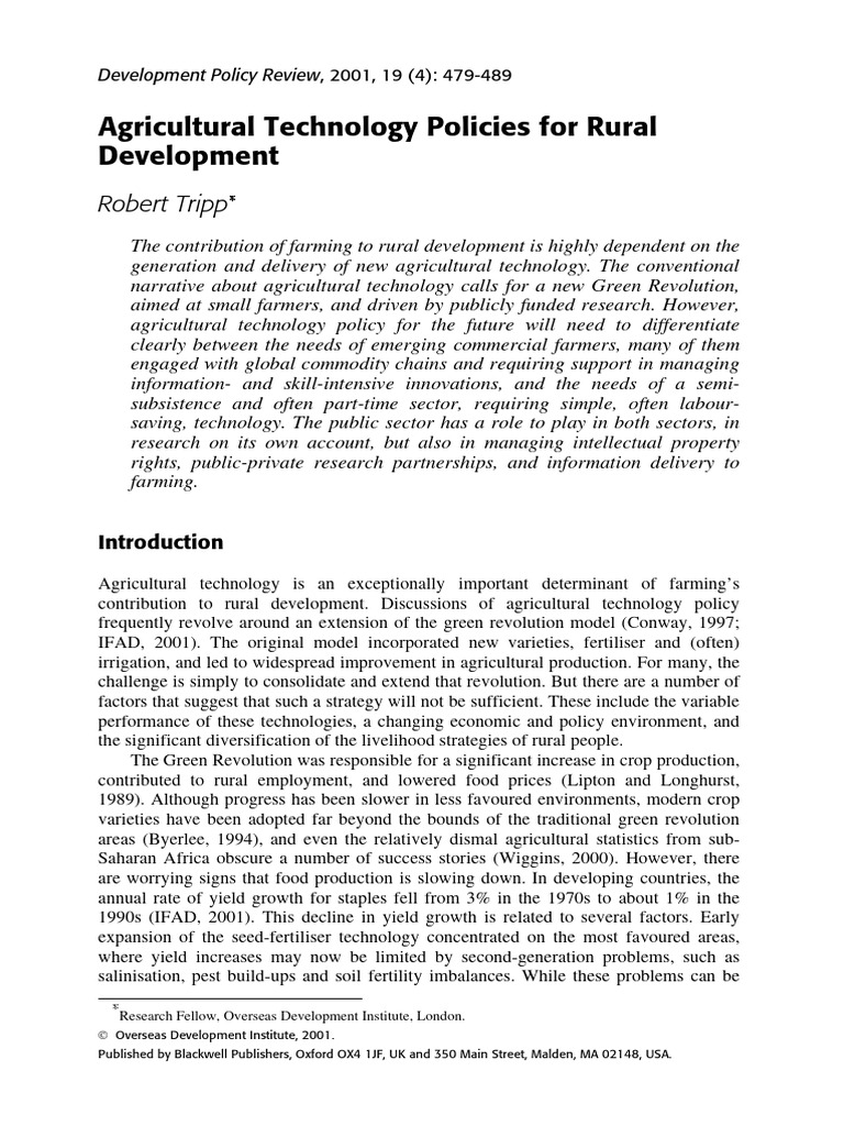 Agricultural Technology Policies for Rural Development | PDF ...