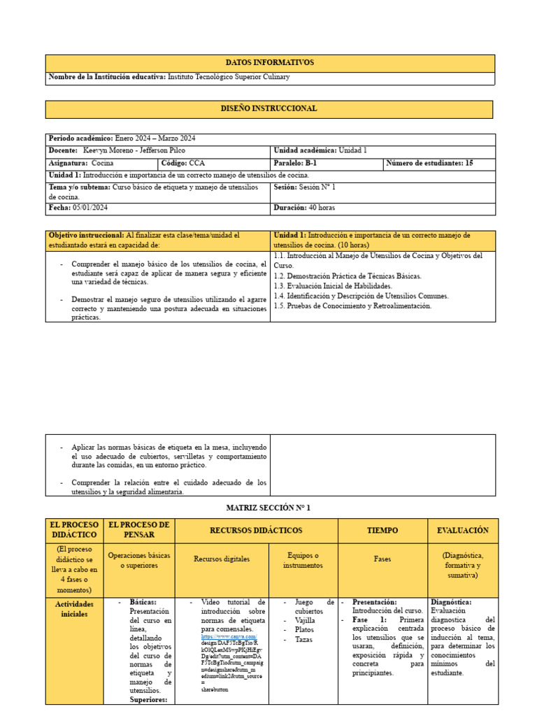 Matriz Final Diseño Instruccional | PDF