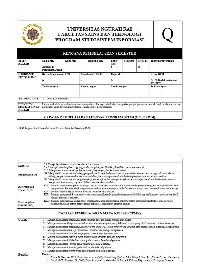 RPS Struktur Data Dan Algoritma | PDF RPS Struktur Data Dan Algoritma | PDF
