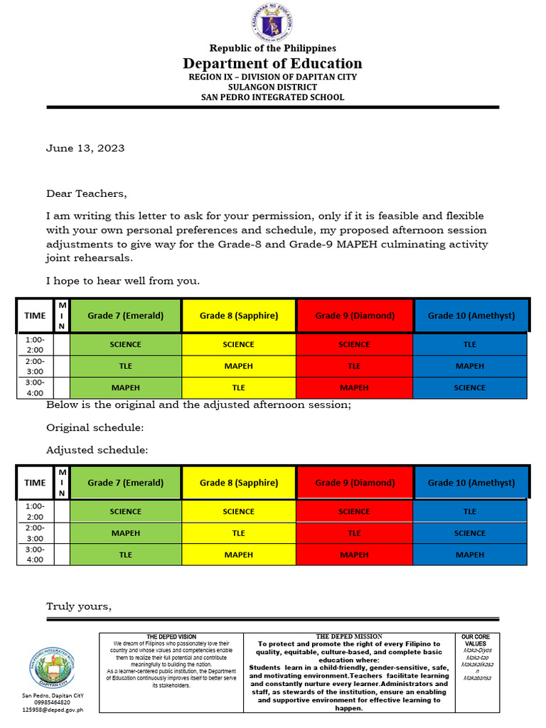 Schedule Adjustment Letter | PDF | Learning | Cognition