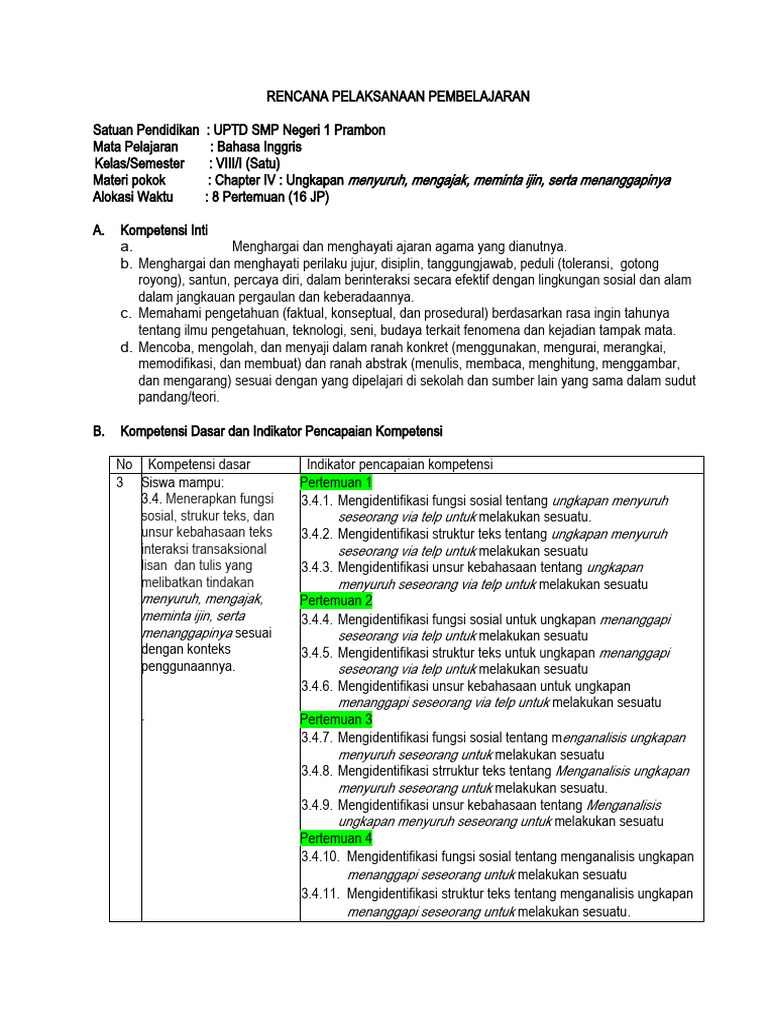 RPP KLS 8, CHPTR 4 | PDF