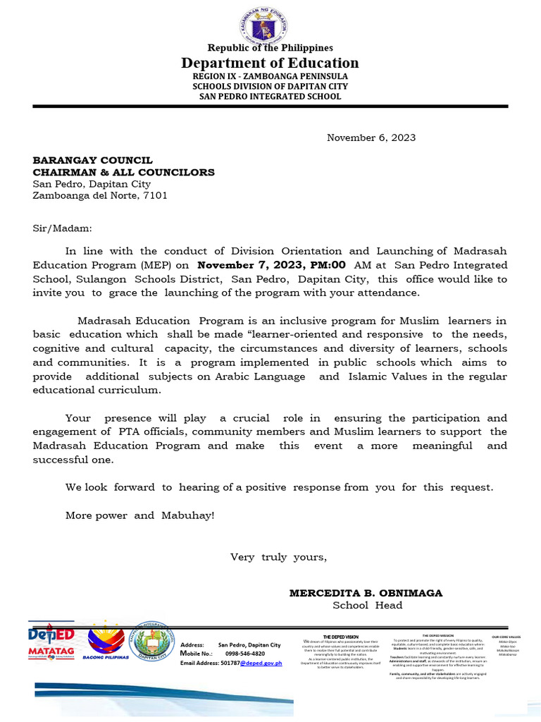 Invitation Letter Madrasah | PDF | Learning | Behavior Modification