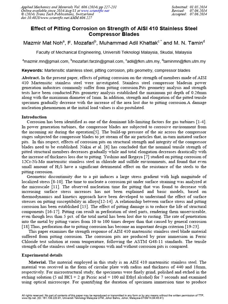 Effect Of Pitting Corrosion On Strength Pdf