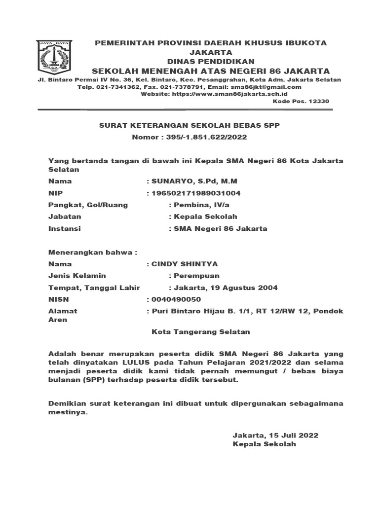 Surat Ket Bebas Spp Pdf