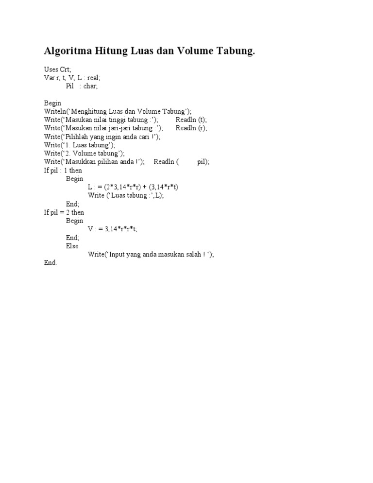Algoritma Hitung Luas Dan Volume Tabung | PDF | Kajian Bahasa Asing