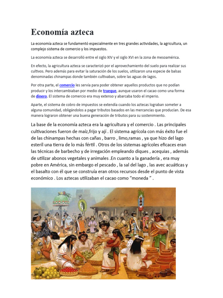 Economía Azteca: Agricultura y Comercio | PDF | Ciencias sociales ...
