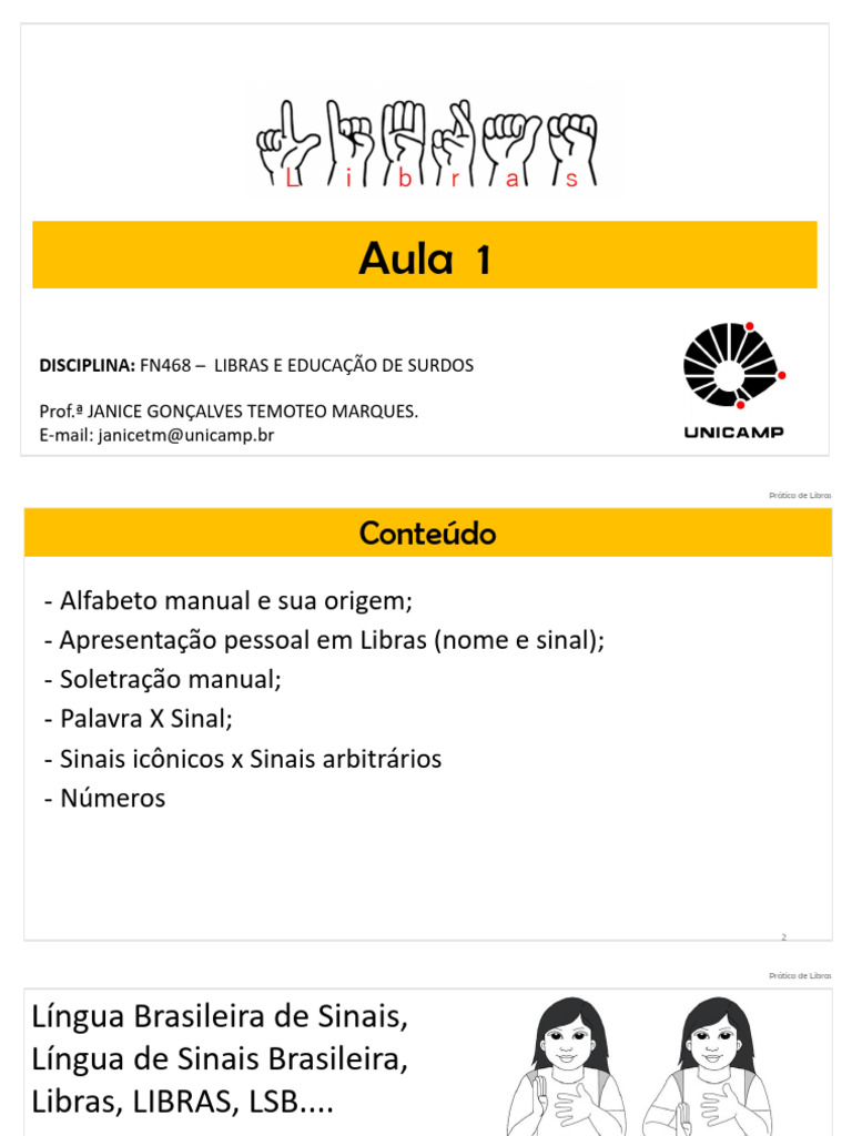 Slides - Aula 1 | PDF | Linguagem de sinais | Dicionário