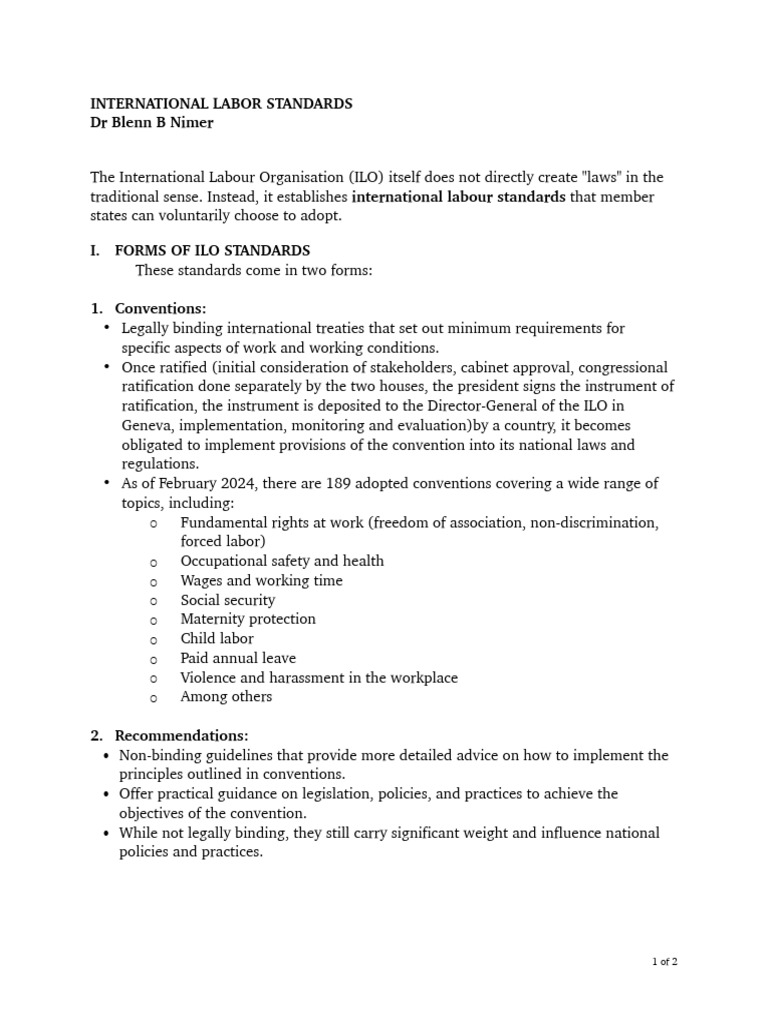Ilo Standards | PDF | International Labour Organization | Labour Law