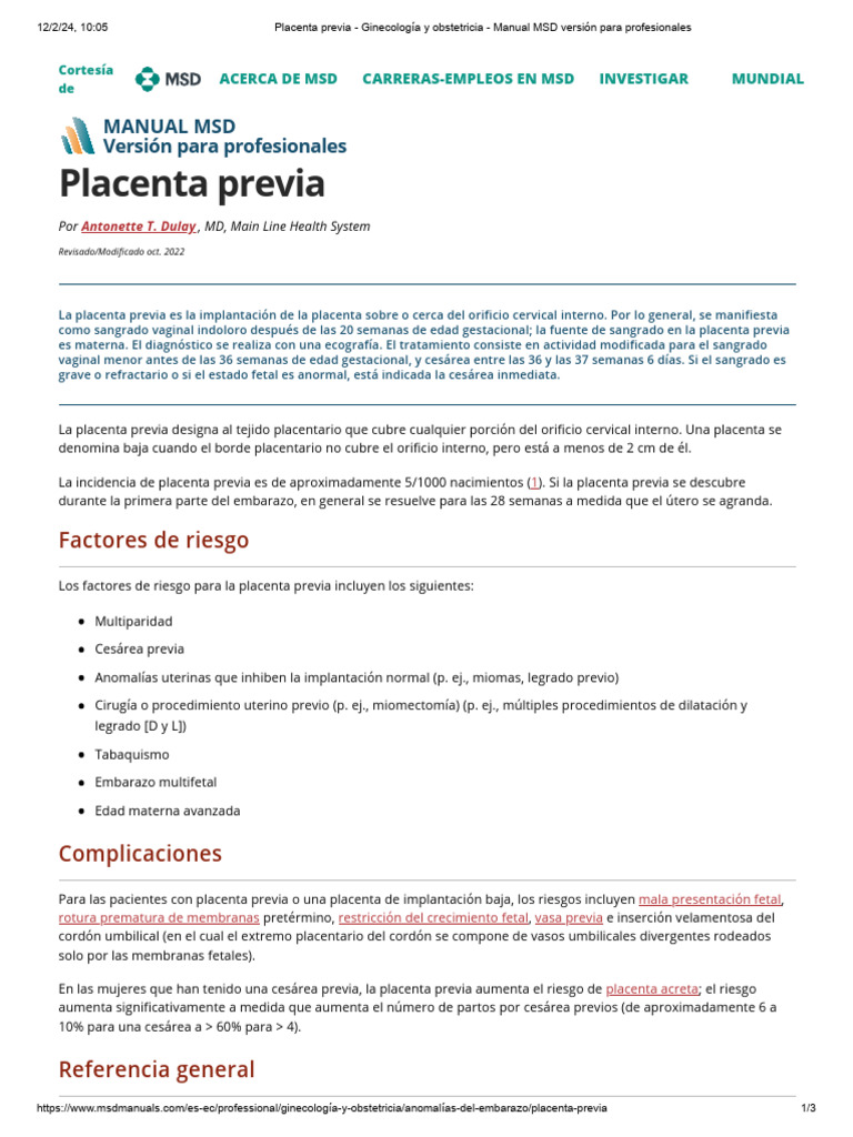 Placenta Previa - Ginecología y Obstetricia - Manual MSD Versión para ...