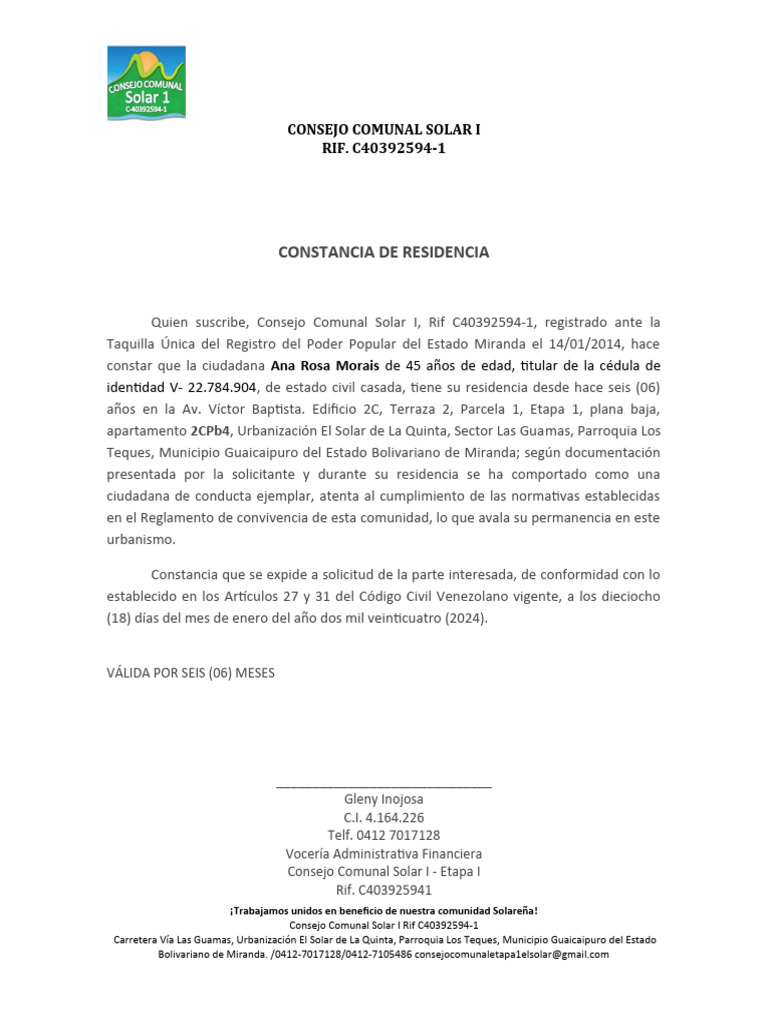 Constancia de Residencia | PDF | Gobierno y personalidad