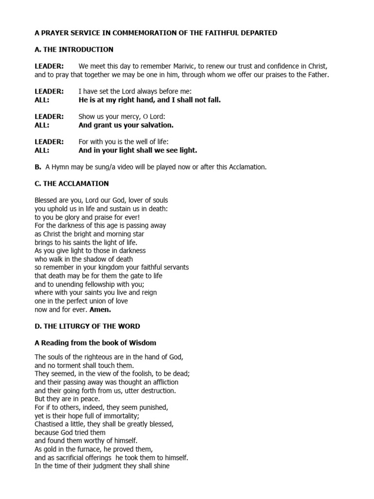 A Prayer Service in Commemoration of The Faithful Departed | PDF