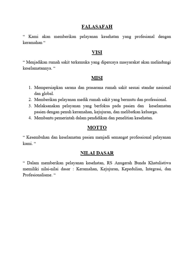 Visi Misi Dan Motto RS Abk | PDF