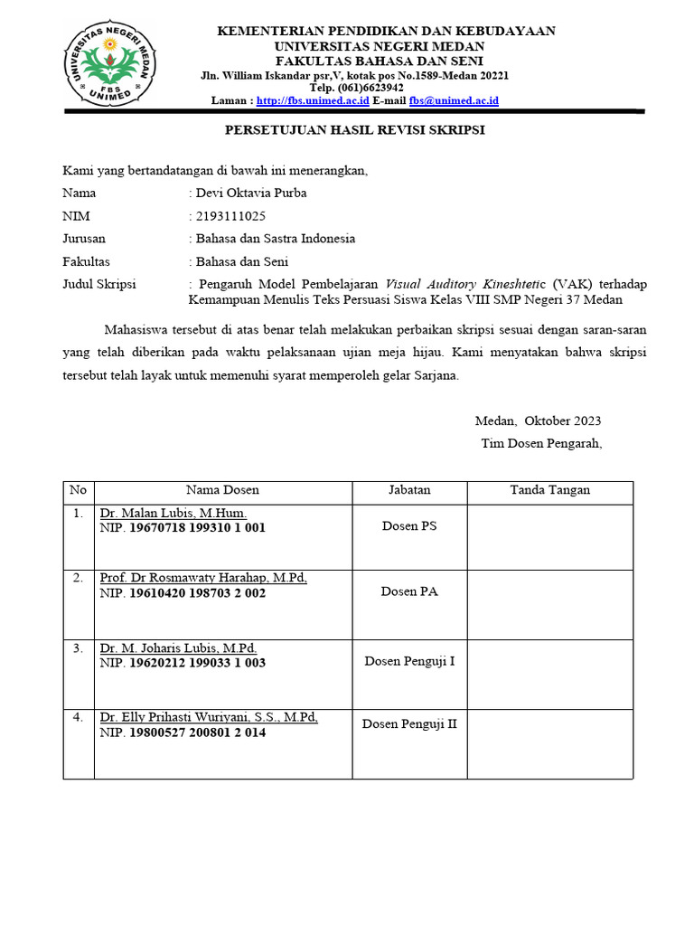Devi - Lembar Persetujuan Revisi Sidang | PDF