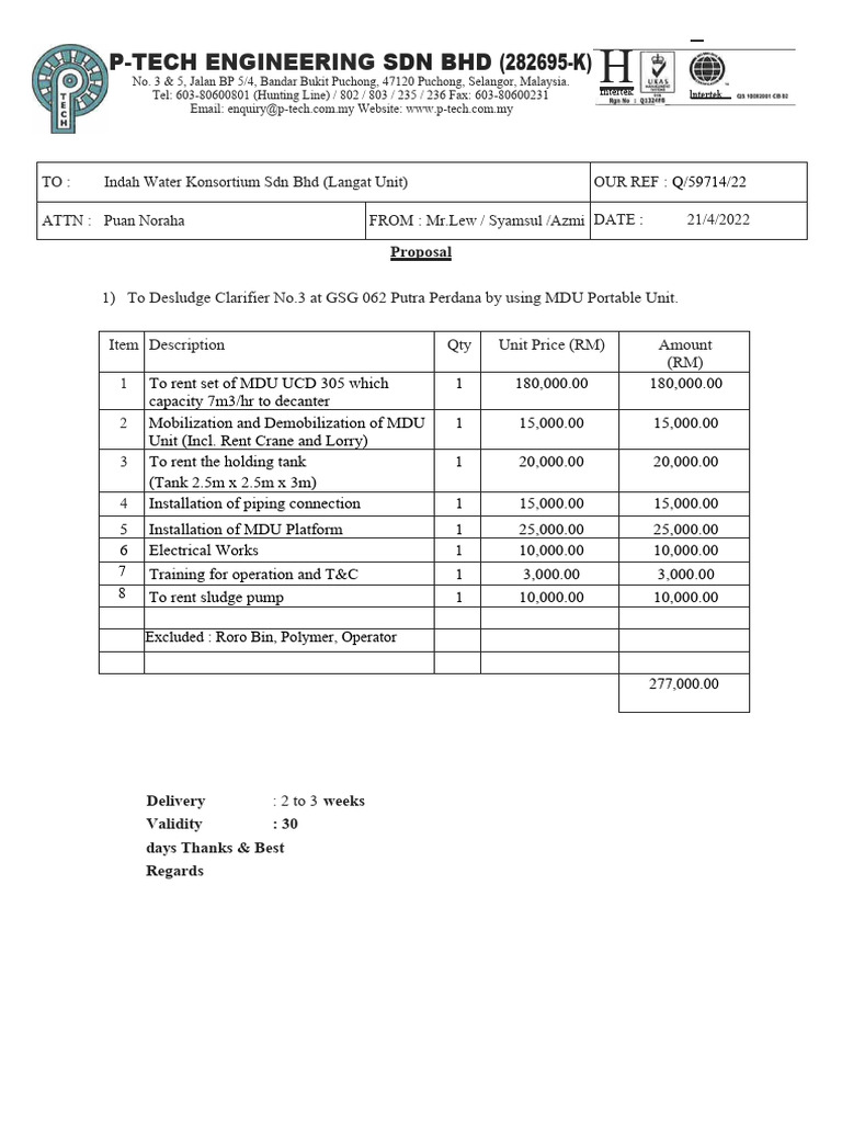 Desludge Clarifier No.3 at GSG 062 Putra Perdana | PDF