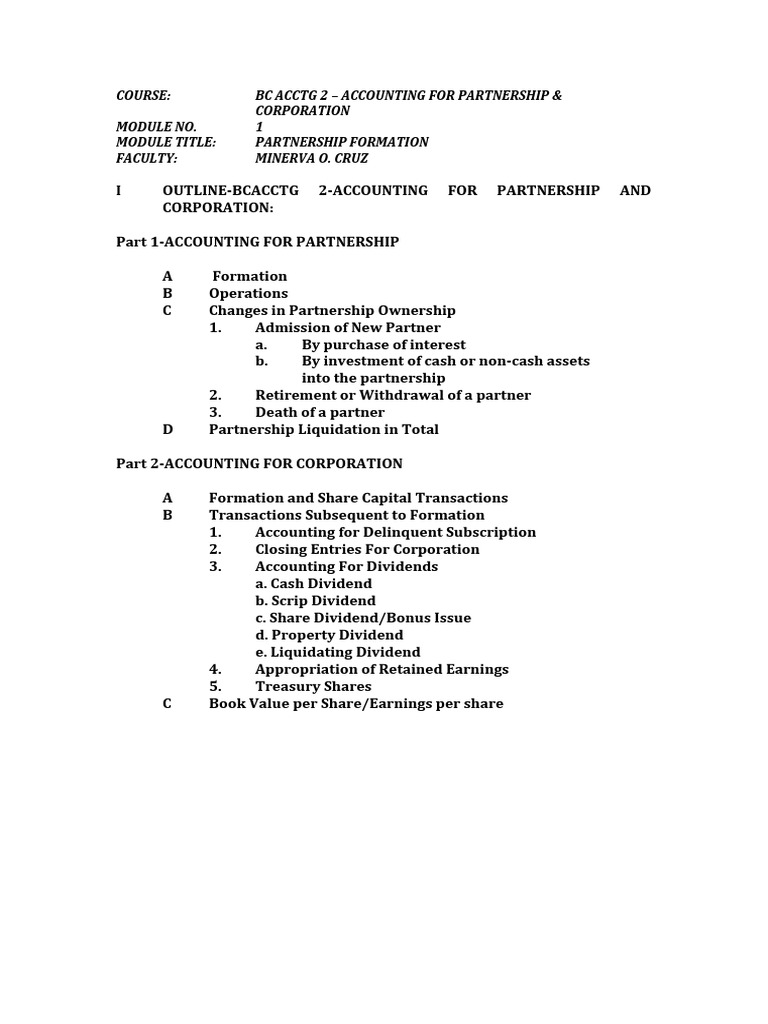 Module 1 Student Version Partnership Formation Revised 2 | PDF | Debits ...