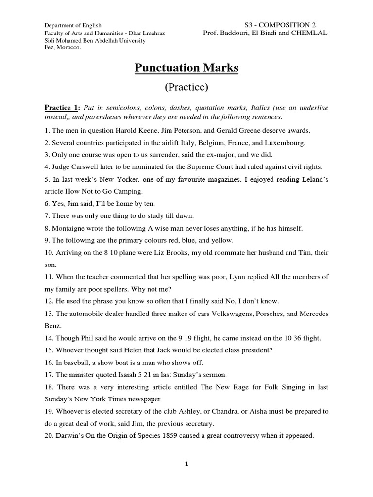 16 Punctuation Marks - Practice | PDF