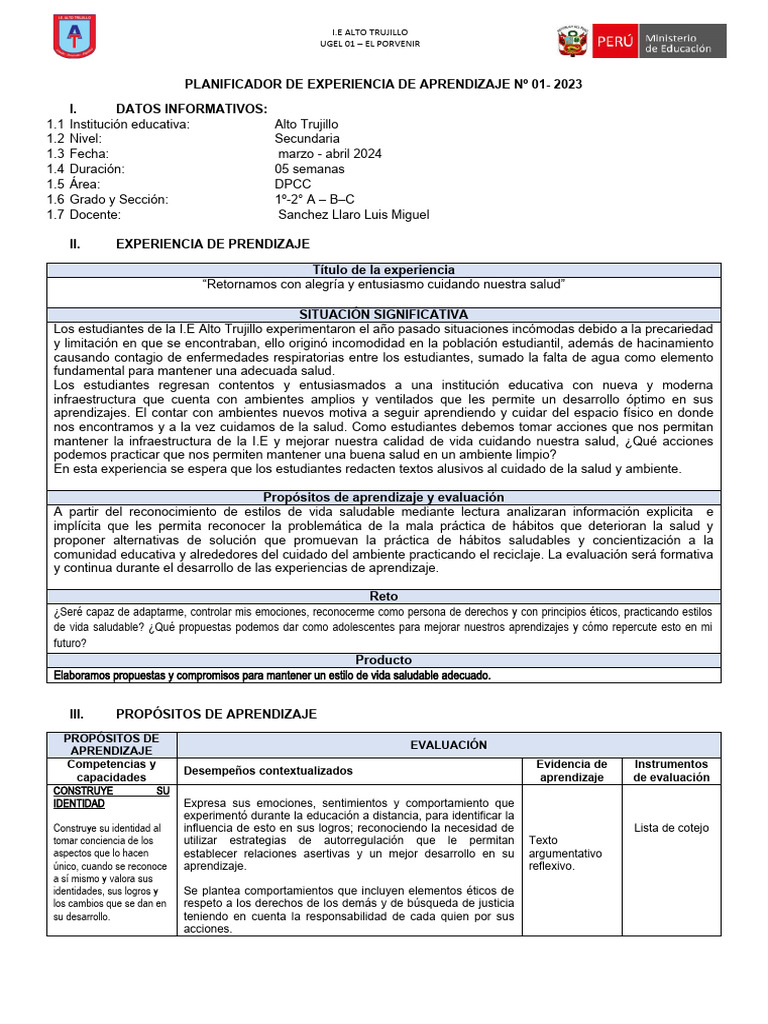 Plantilla Eda Dpcc. | PDF