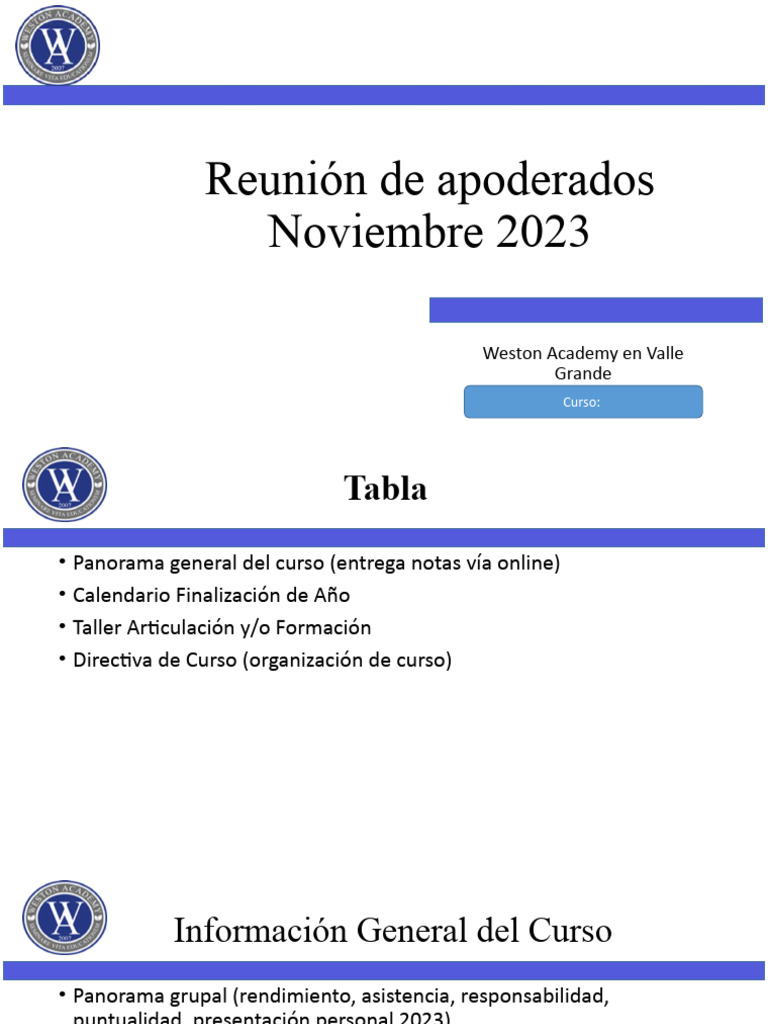 Reunión Apoderados Weston: Fechas y Talleres | PDF