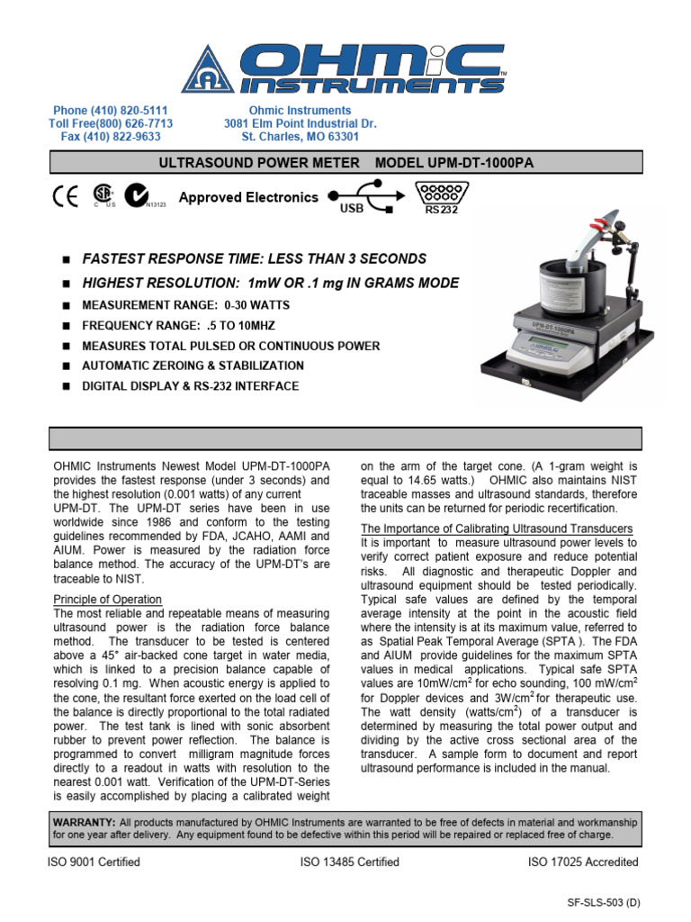 UPM DT 1000PA Datasheet给客户 | PDF | Calibration | Ultrasound