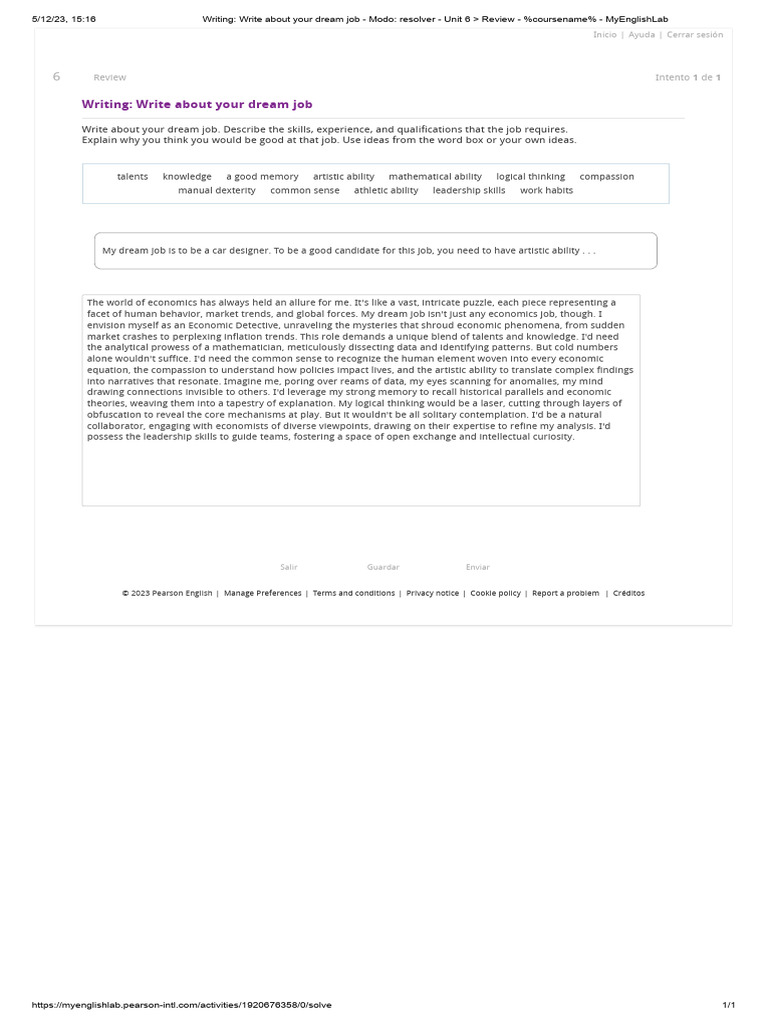 Writing - Write About Your Dream Job - Modo - Resolver - Unit 6 ...