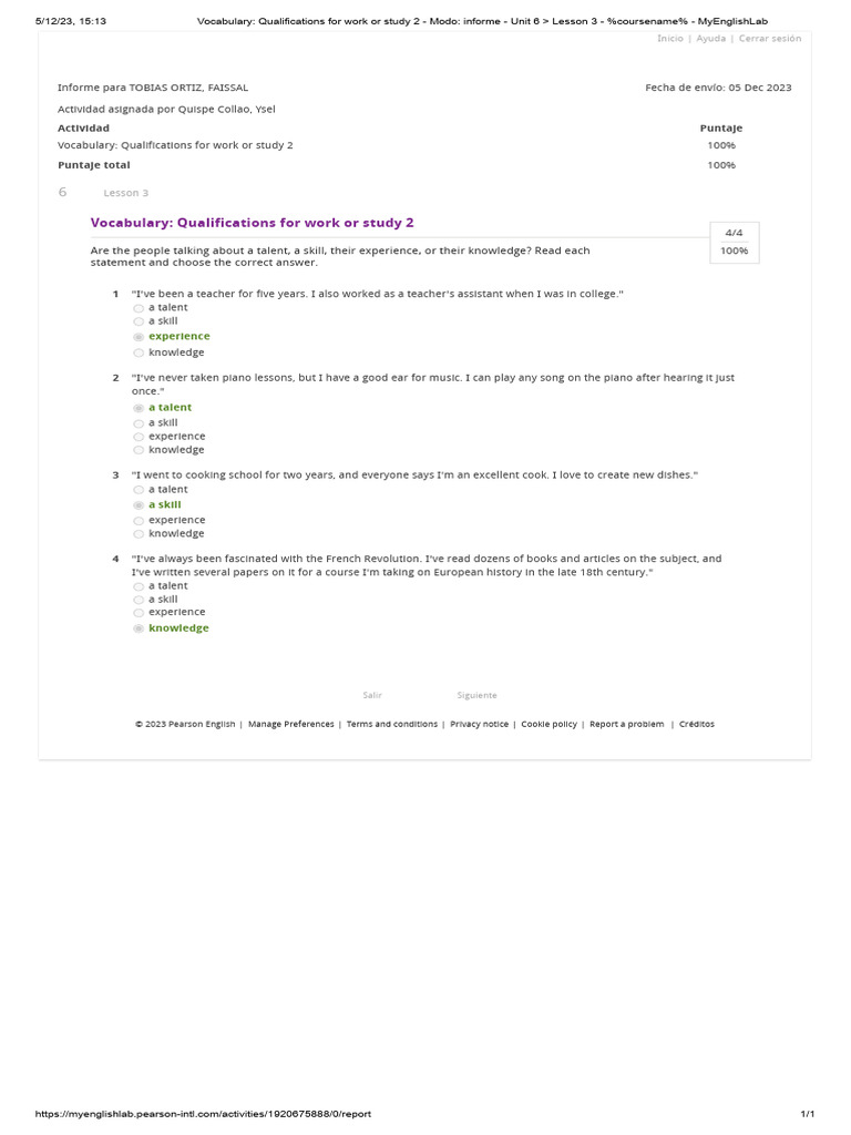 Vocabulary - Qualifications For Work or Study 2 - Modo - Informe - Unit 6 - Lesson 3 ...