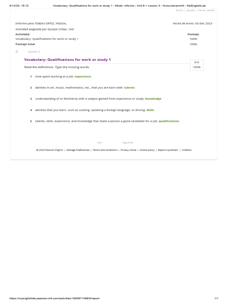 Vocabulary - Qualifications For Work or Study 1 - Modo - Informe - Unit ...