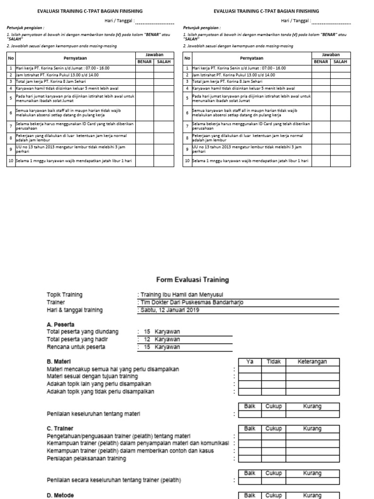 Pertanyaan EVALUASI TRAINING | PDF