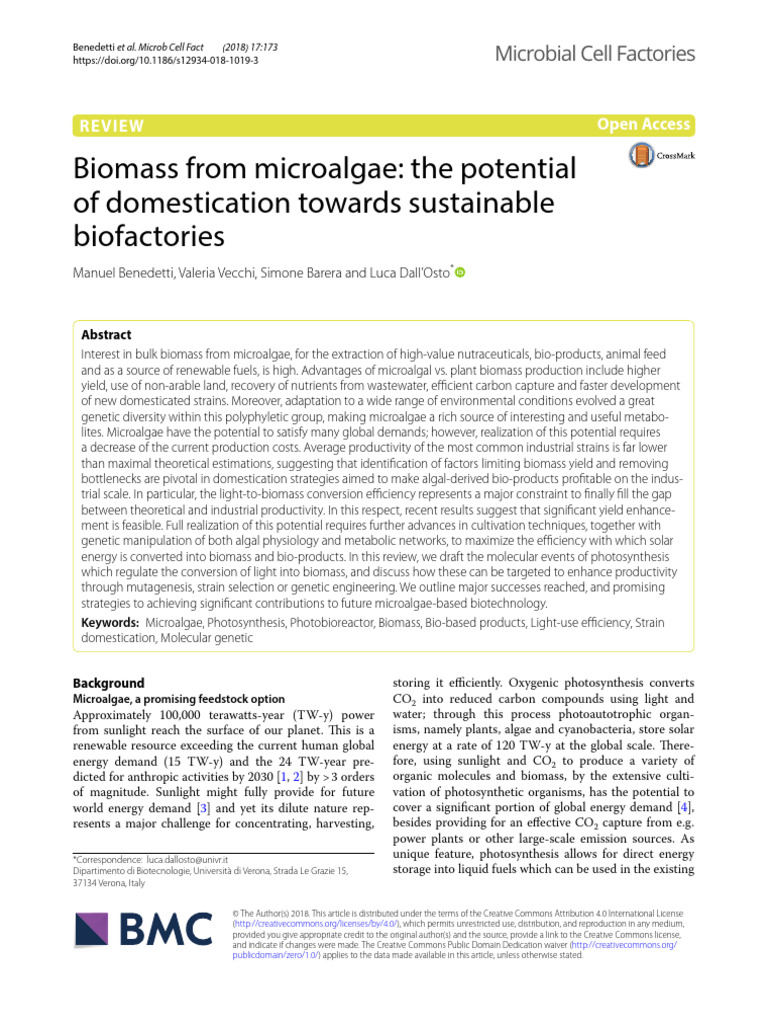 Biomass From Microalgae: The Potential of Domestication Towards ...