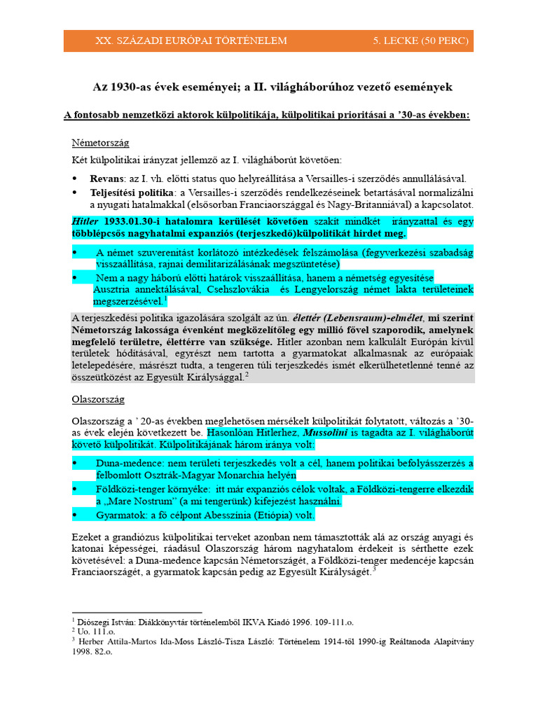 5 - Az 1930-As Évek Eseményei | PDF