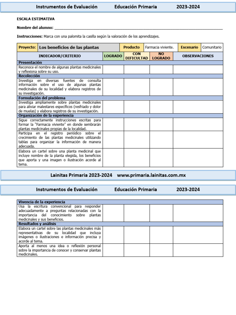1er Grado Marzo - Instrumentos de Evaluación (2023-2024) | PDF | Evaluación | Medición