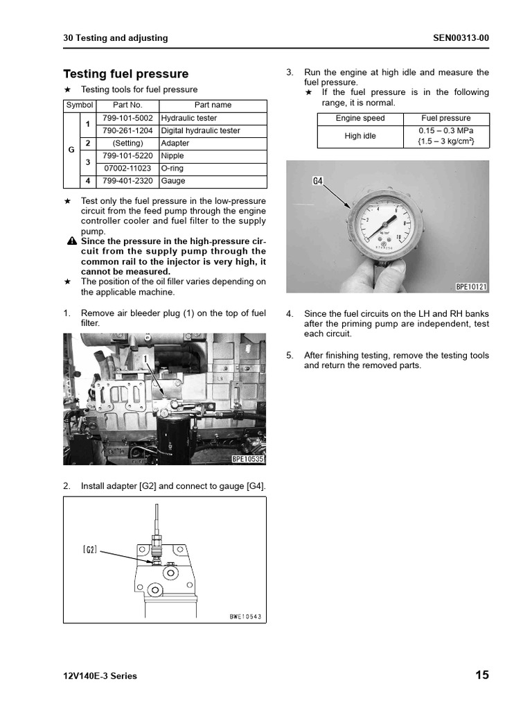 Fuel Pressure Testing Guide for 12V140E-3 | PDF