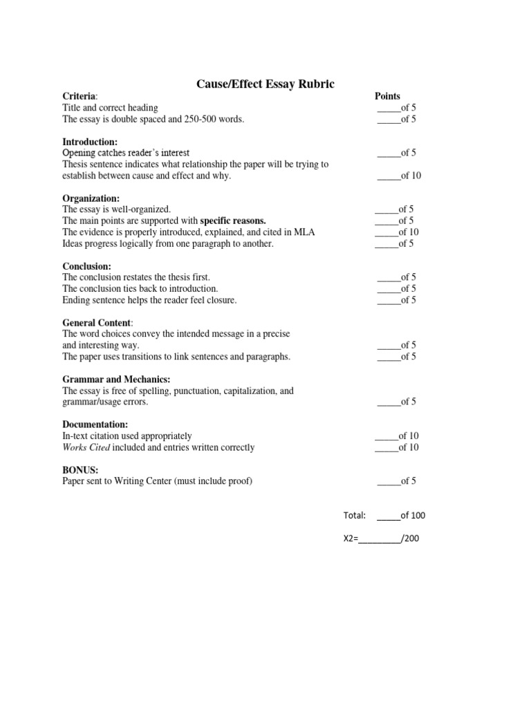 Cause and Effect Essay Rubric | PDF