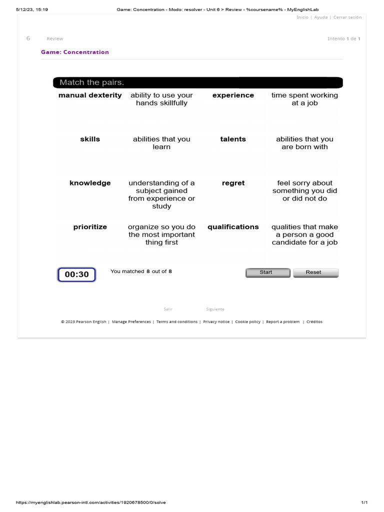 Concentration Game Review - Unit 6 | PDF | Learning | Cognition