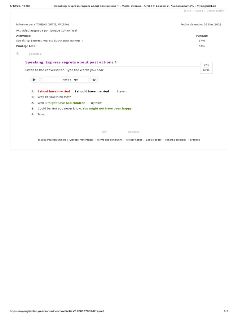 Speaking - Express Regrets About Past Actions 1 - Modo - Informe - Unit 6 - Lesson 2 ...