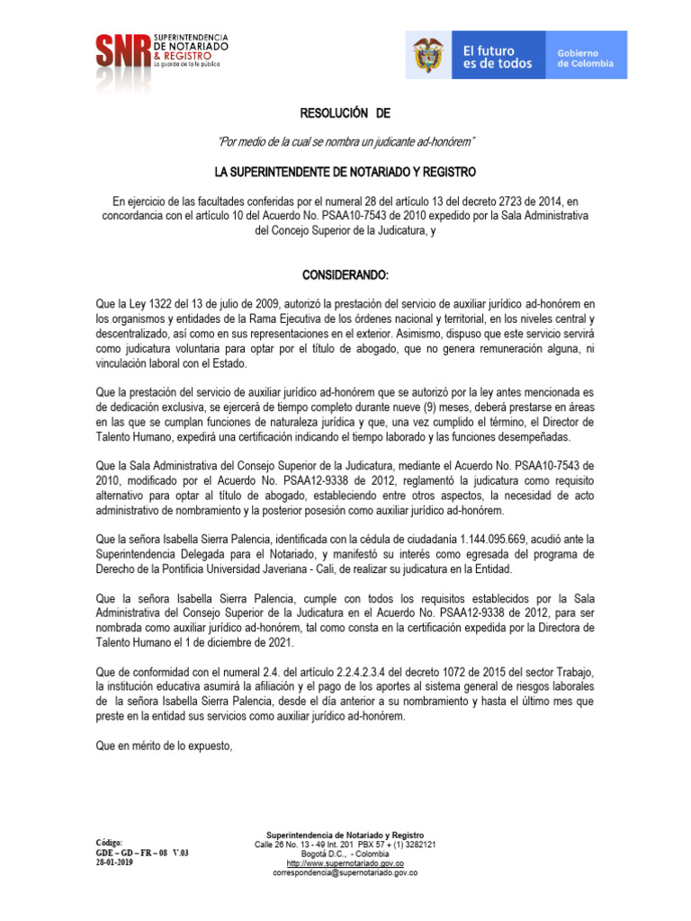 Resolución Isabela Sierra Palencia-Pontificia Universidad Javeriana ...