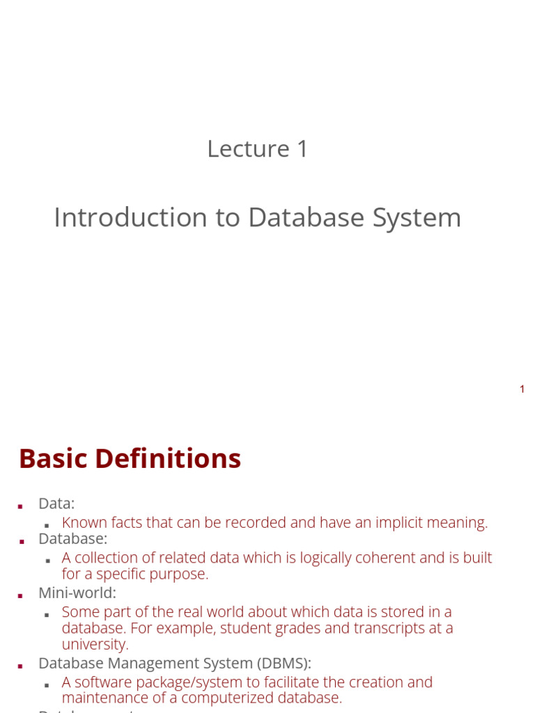 1 - Lecture 1 (Chapter 1 and 2) | PDF | Databases | Data Model